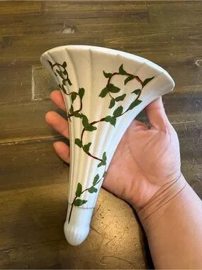 Accents | Vintage Ceramic Wall Pocket Vase Fan Hand Painted Vine Green ...